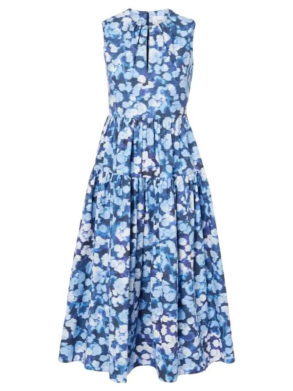 Erdem Floral-appliqué Ruffled Cotton Cocktail Dress - Blue