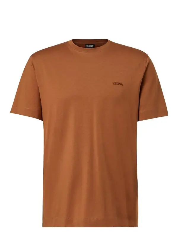 Zegna Logo Embroidered Cotton Jersey T-shirt - Brown