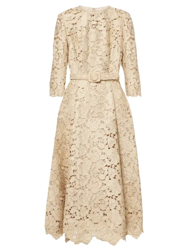 Oscar De La Renta Guipure Lace Cocktail Dress - Gold