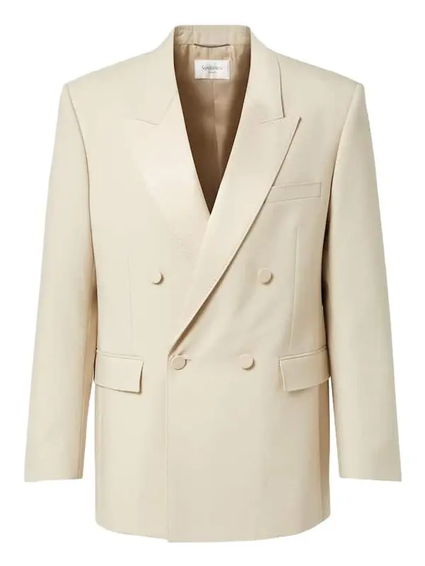 Saint Laurent Double-breasted Wool Tuxedo Jacket - Beige
