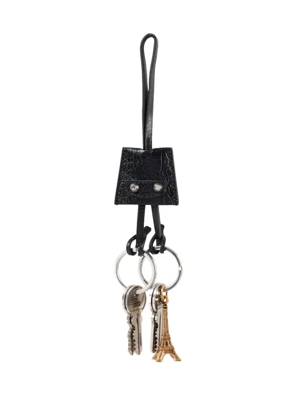 Balenciaga Le City Charm Eiffel Leather Keychain - Black