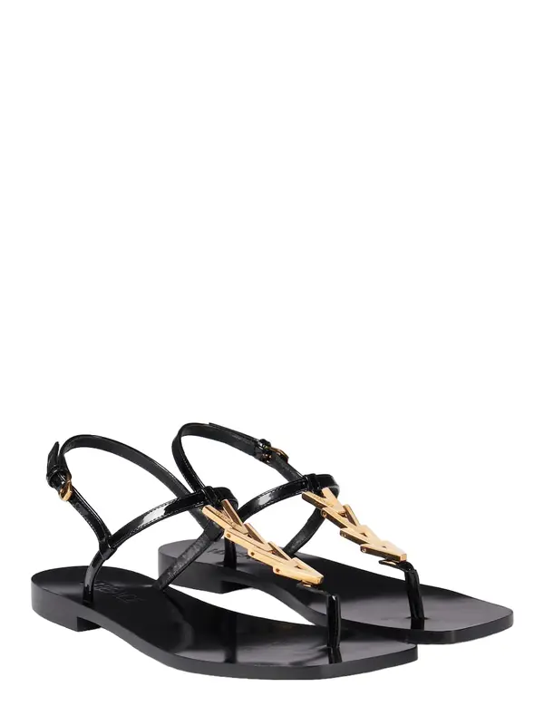 Versace V2025 Chain Leather Thong Sandals - Black