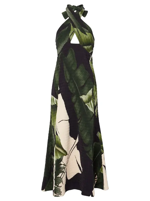 Johanna Ortiz Printed Halterneck Maxi Dress - Green