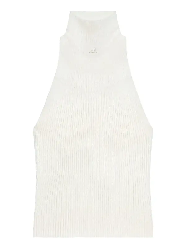 COURREGES Ribbed Mock-neck Tank Top - White