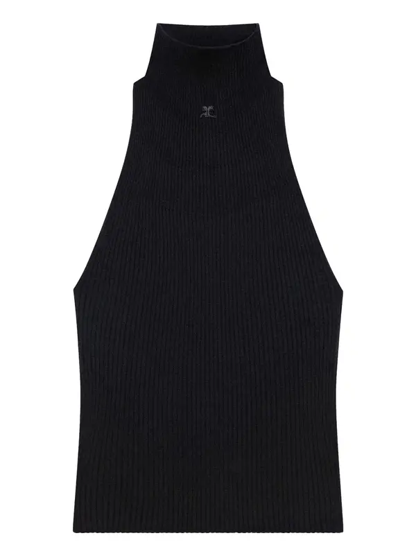 COURREGES Ribbed Mock-neck Tank Top - Black