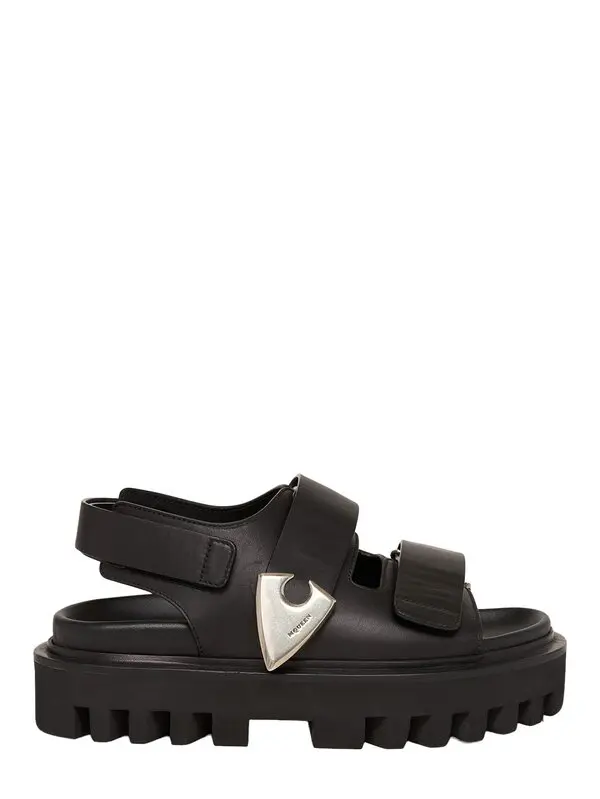 Alexander McQueen Leather Platform Sandals - Black/silver