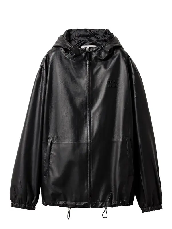 Miu Miu Nappa Leather Hoodie Jacket - Black