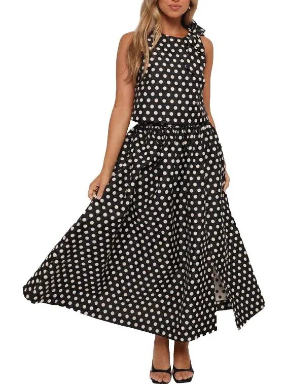 PETAL & PUP Polka Dot Sleeveless Top And Maxi Skirt Set - Black