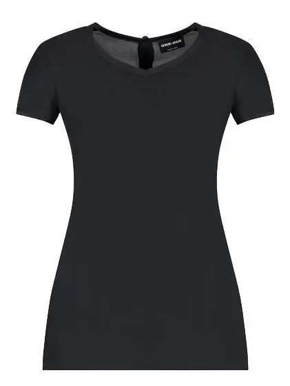 Giorgio Armani Silk Charmeuse V-neck Blouse - Black