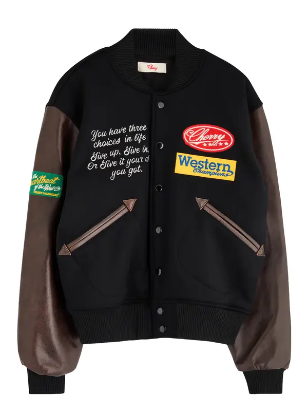 CHERRY LOS ANGELES Western Champion Wool-blend Varsity Jacket - Black