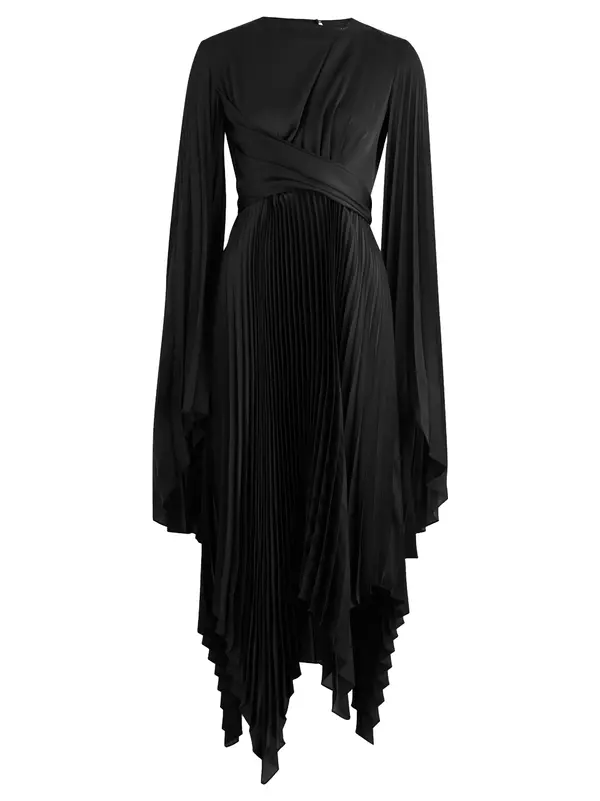A.W.A.K.E. Mode Pleated Wrap-effect Satin Midi Dress - Black