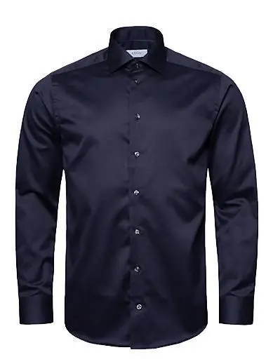 Eton Cutaway-collar Single-cuff Contemporary-fit Cotton-twill Shirt - Navy Blue