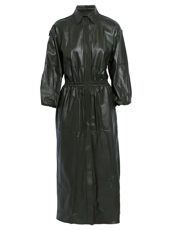 Gabriela Hearst Ares Leather Midi Shirt Dress - Army Green