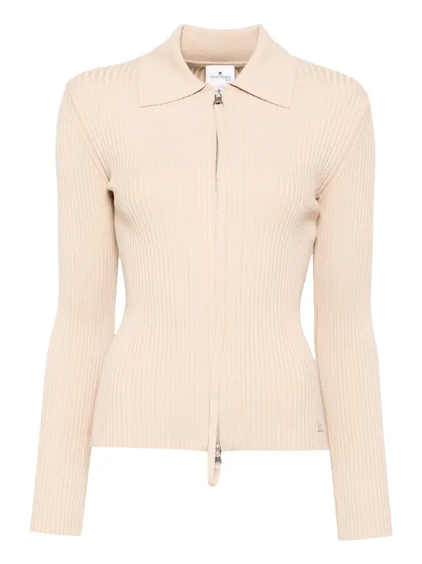 COURREGES Double Zipped Rib Knit Top - Neutrals