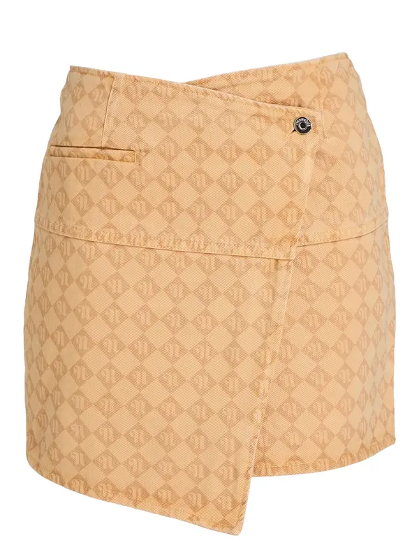 Nanushka Asymmetric Logo-print Mini Wrap Skirt - Sand