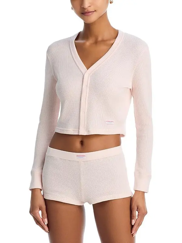 Alexander Wang Cropped Waffle Cardigan - Pearl Pink