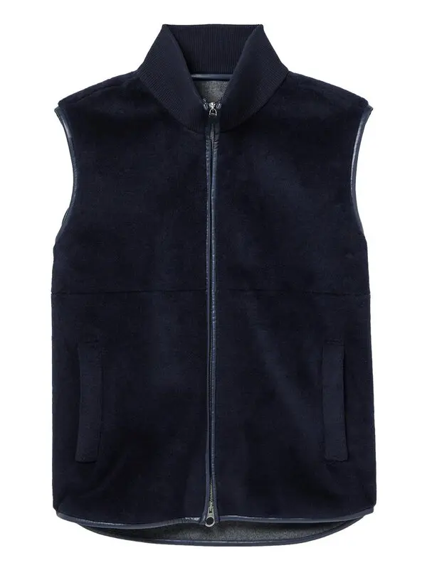 Loro Piana Ennio Leather-trimmed Wool And Silk-blend Fleece Gilet - Blue