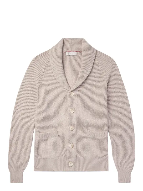 Brunello Cucinelli Shawl-collar Ribbed Cotton Cardigan - Neutrals