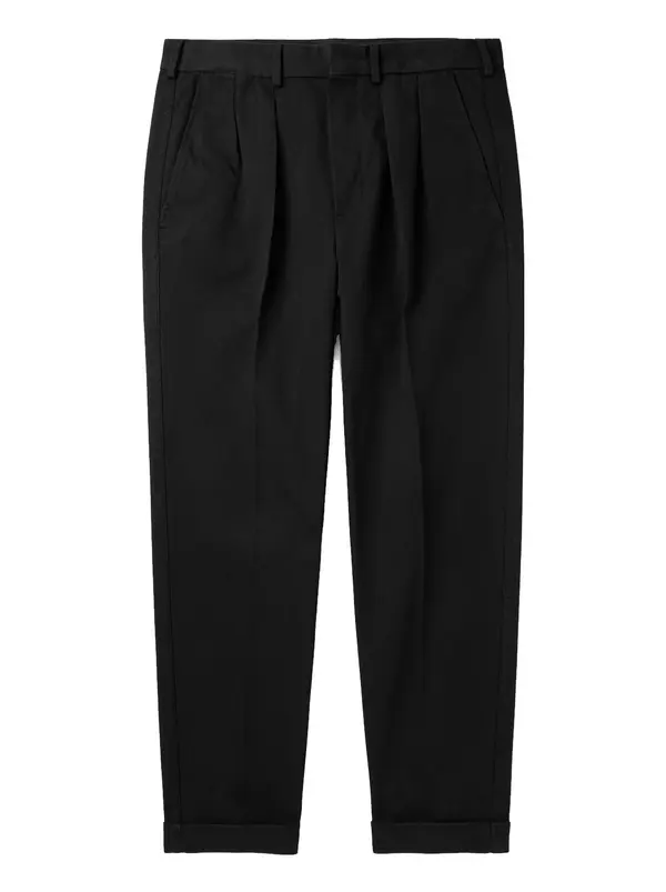 TOM FORD Straight-leg Pleated Cotton-gabardine Trousers - Black