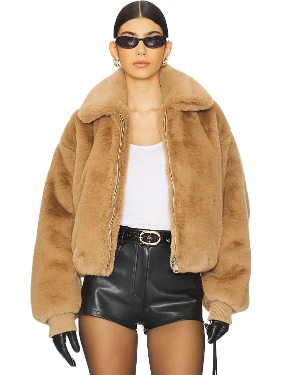 Good American Faux Fur Collared Coat - Warm Caramel003