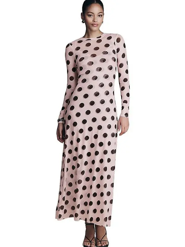 AFRM Paola Long-sleeve Maxi Dress - Rose Blur Dot