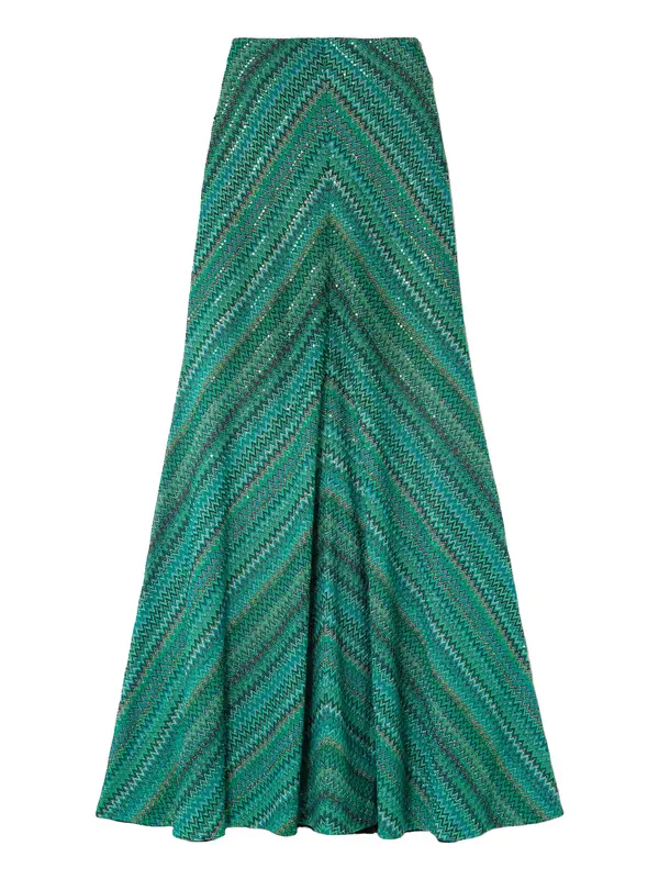 Missoni Sequined Striped Crochet-knit Maxi Skirt - Green