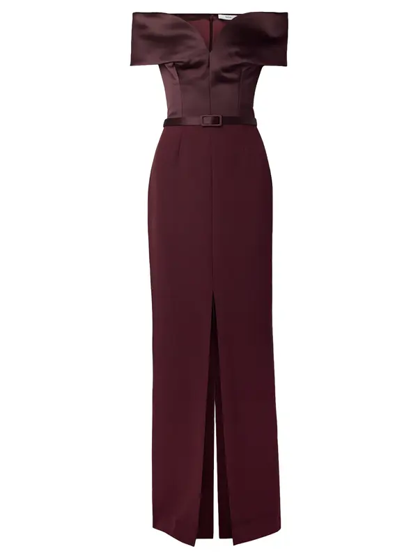 Safiyaa Ebren Off-the-shoulder Belted Gown - Burgundy
