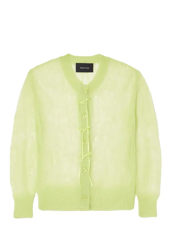 Simone Rocha Cropped Bow-embellished Mohair-blend Cardigan - Green