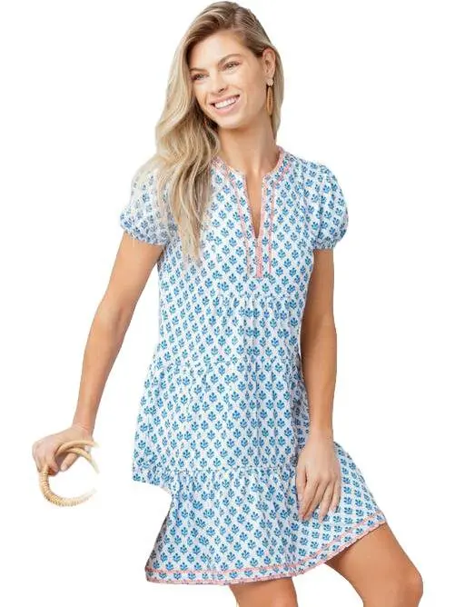 CABANA LIFE Embroidered Short Sleeve Tiered Dress - Harbor