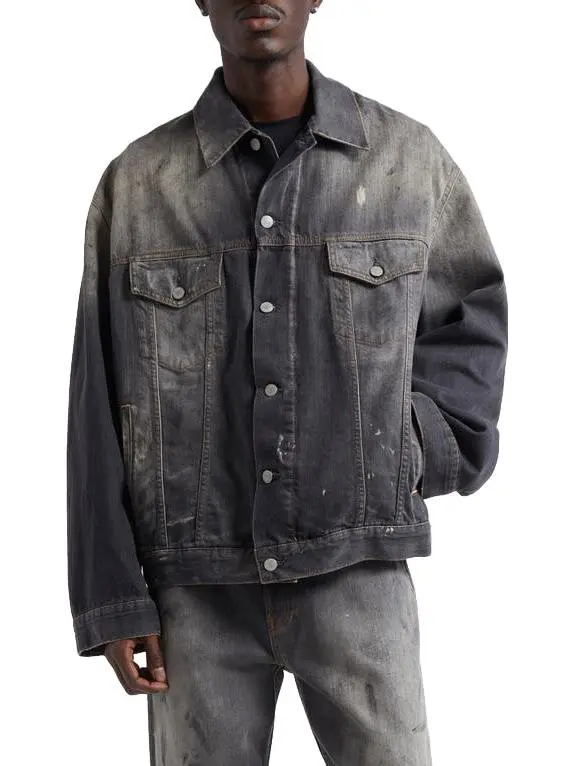 Acne Studios Oversized Paint Smudged Denim Jacket - Black
