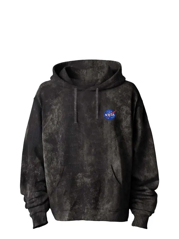 DALIX Nasa Embroidered Mineral Wash Hoodie - Black