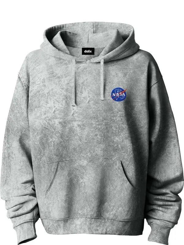 DALIX Nasa Embroidered Mineral Wash Hoodie - Gray