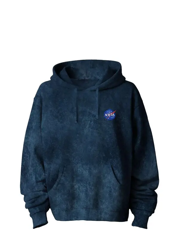 DALIX Nasa Embroidered Mineral Wash Hoodie - Navy Blue