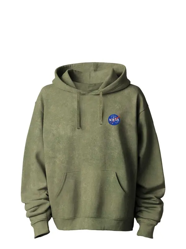 DALIX Nasa Embroidered Mineral Wash Hoodie - Olive