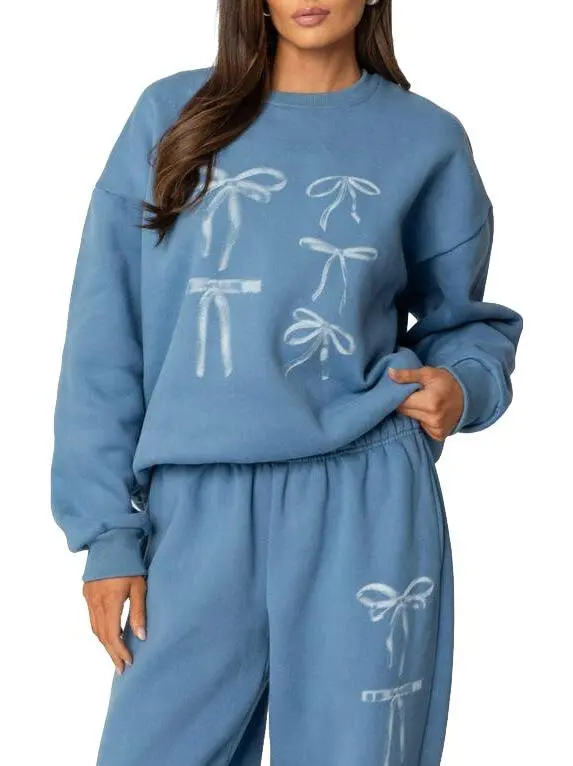 EDIKTED Bow Bliss Oversized Sweatshirt - Blue