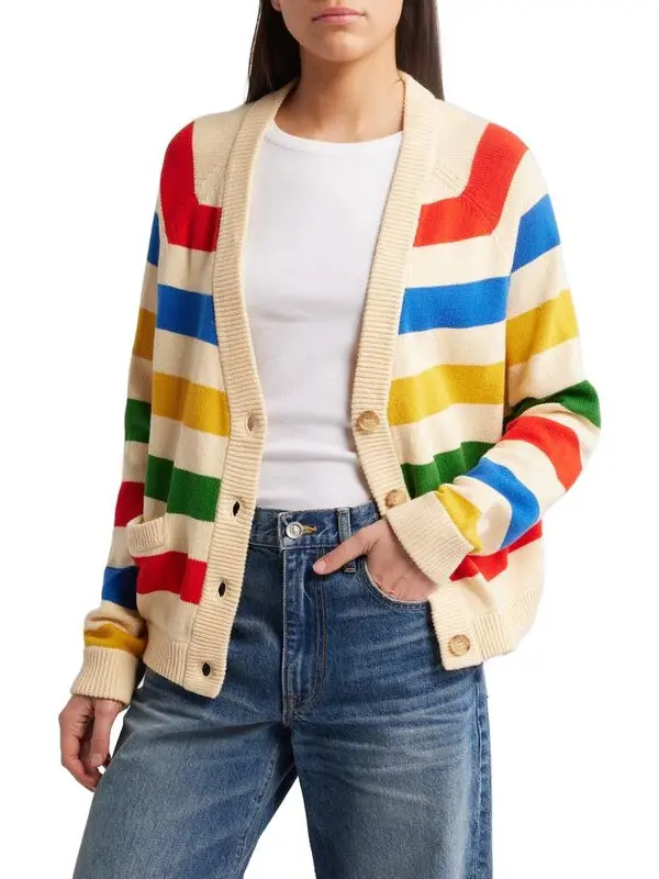 The Great. Varsity Stripe Cardigan - Multi Range Stripe