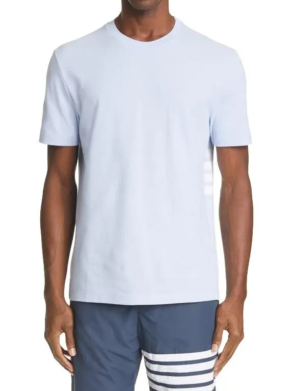 Thom Browne 4-bar Back Stripe Piqué T-shirt - Light Blue