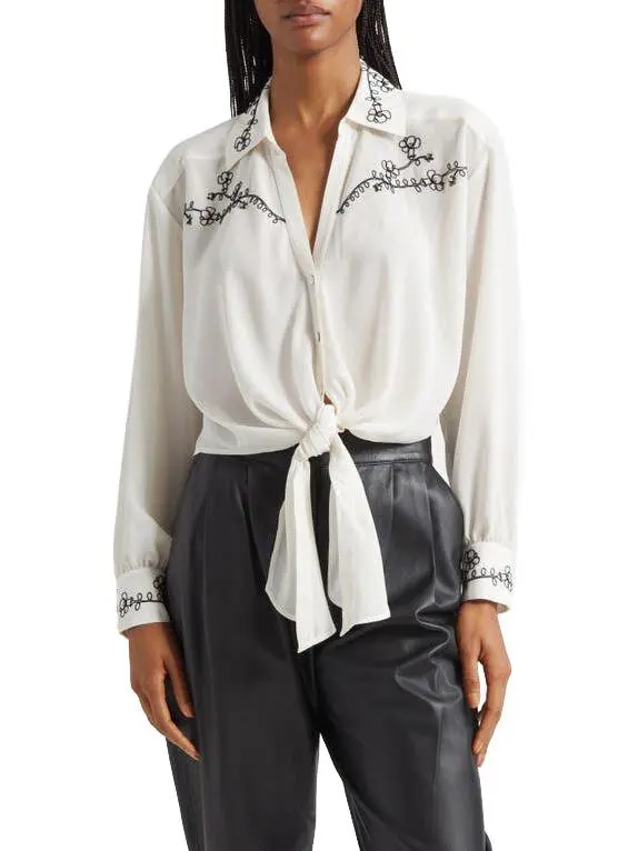 Cinq À Sept Bead-embellished Button-up Shirt - White/multi