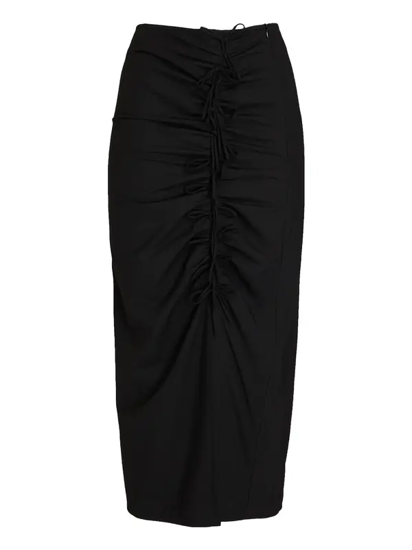 GANNI Bow-detailed Ruched Poplin Midi Skirt - Black
