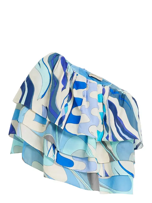 Emilio Pucci One-shoulder Ruffled Printed Top - Light Blue