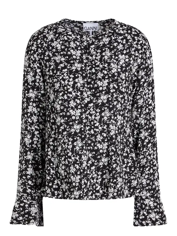 GANNI Floral-print Ecovero™-blend Crepe Blouse - Black