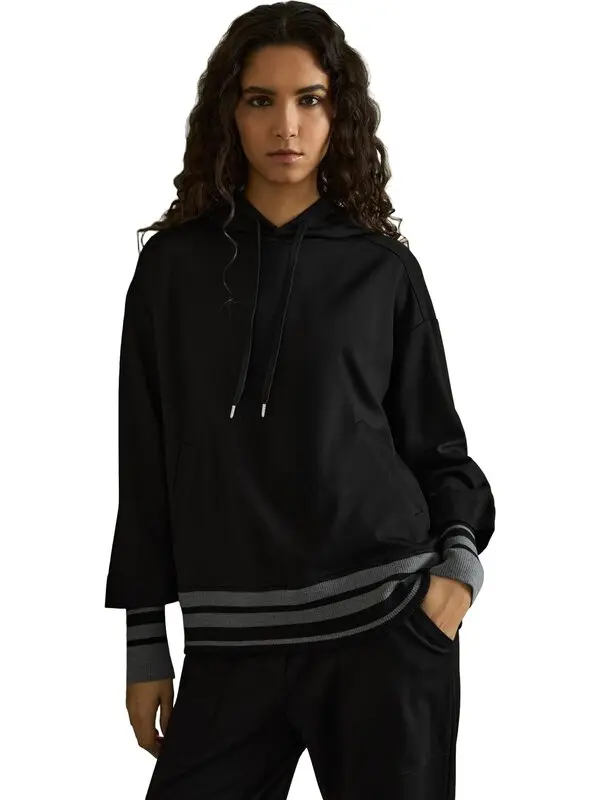 REISS Alexi Drawstring Hoodie - Black/charcoal