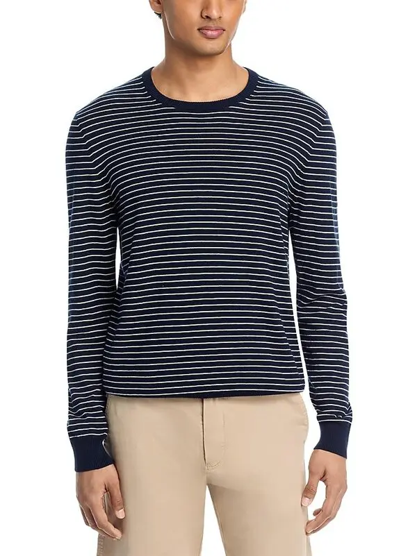 Bloomingdale'S Cotton Cashmere Striped Crewneck Sweater Exclusive - True Navy/ Cannoli