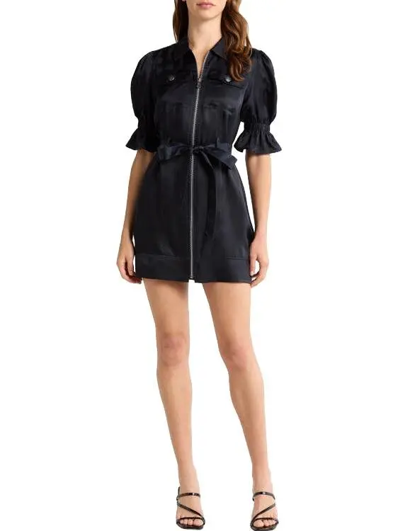 Cinq À Sept Holly Puff Sleeve Satin Dress - Navy