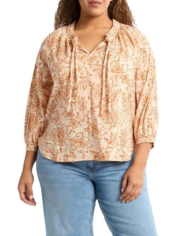 Wit & Wisdom Floral Peasant Top - Peach Pie/ Clementine Multi