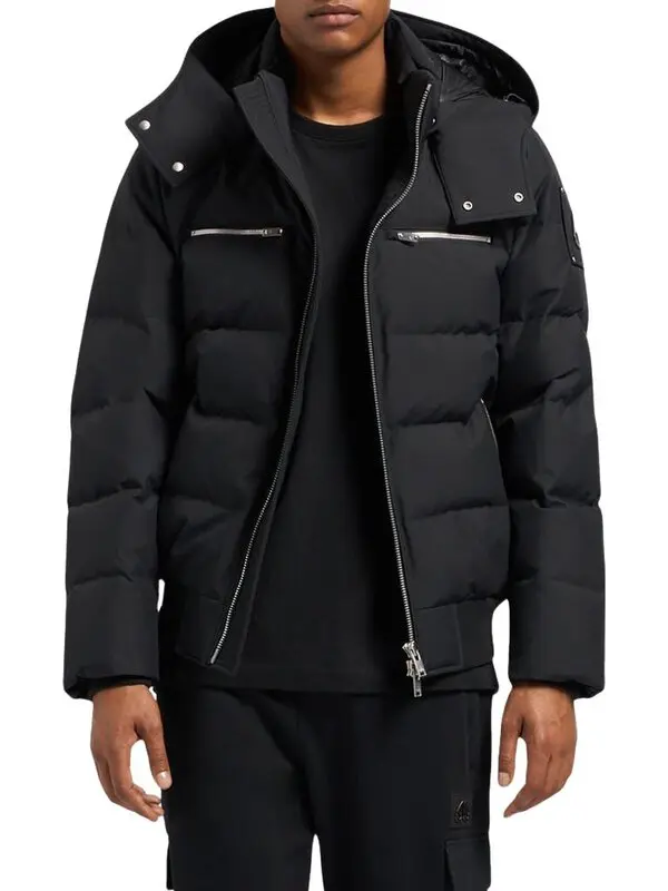 Moose Knuckles Cloud Down Puffer Bomber Jacket With Removable Hood - Black