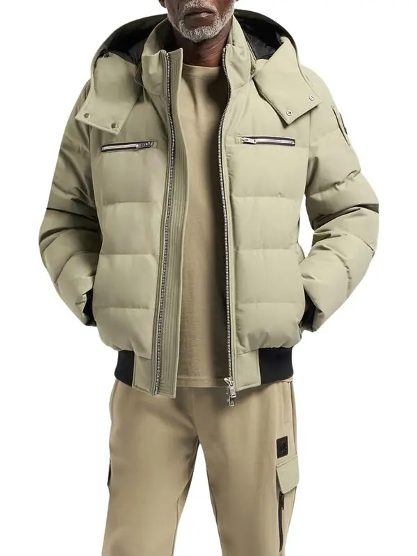 Moose Knuckles Cloud Down Puffer Bomber Jacket With Removable Hood - Sage