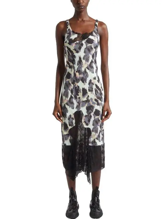 Collina Strada Anemone Satin & Lace Tank Dress - Snow Leopard