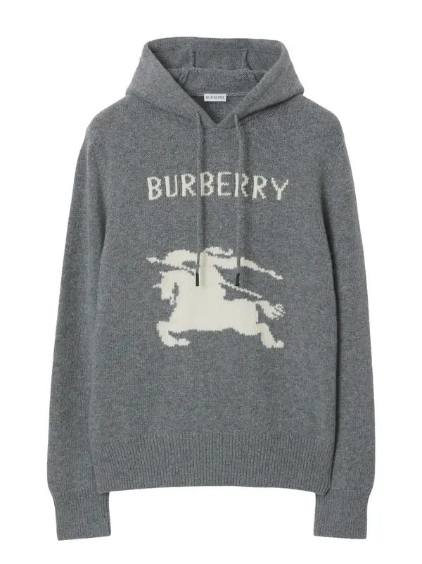 Burberry Intarsia-knit Logo Hoodie - Grey