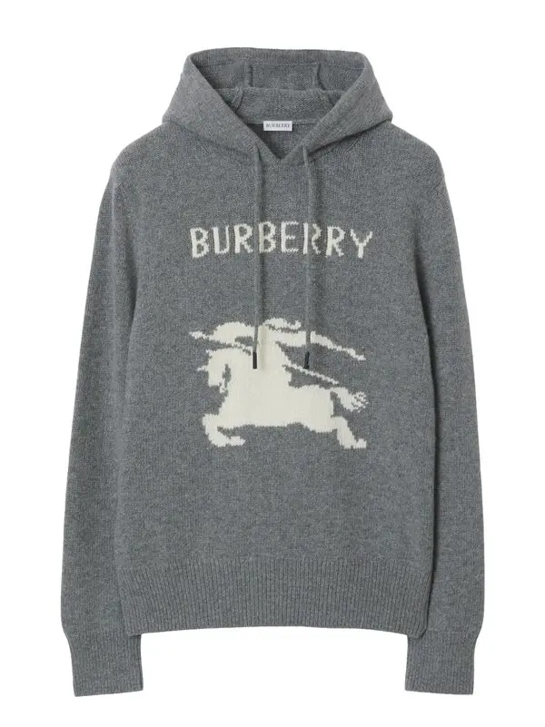Burberry Intarsia-knit Logo Hoodie - Grey